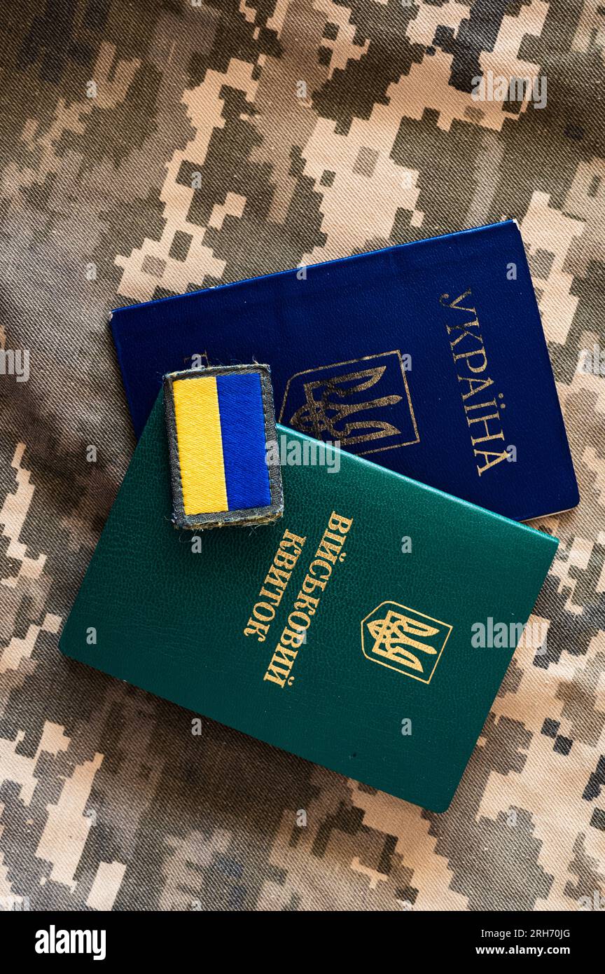 Ukrainian passport and military id identity card. Ukrainian pixel ...