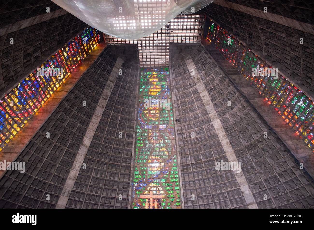 Rio de Janeiro, Brazil: the wooden crucifix, decorated stained glass ...
