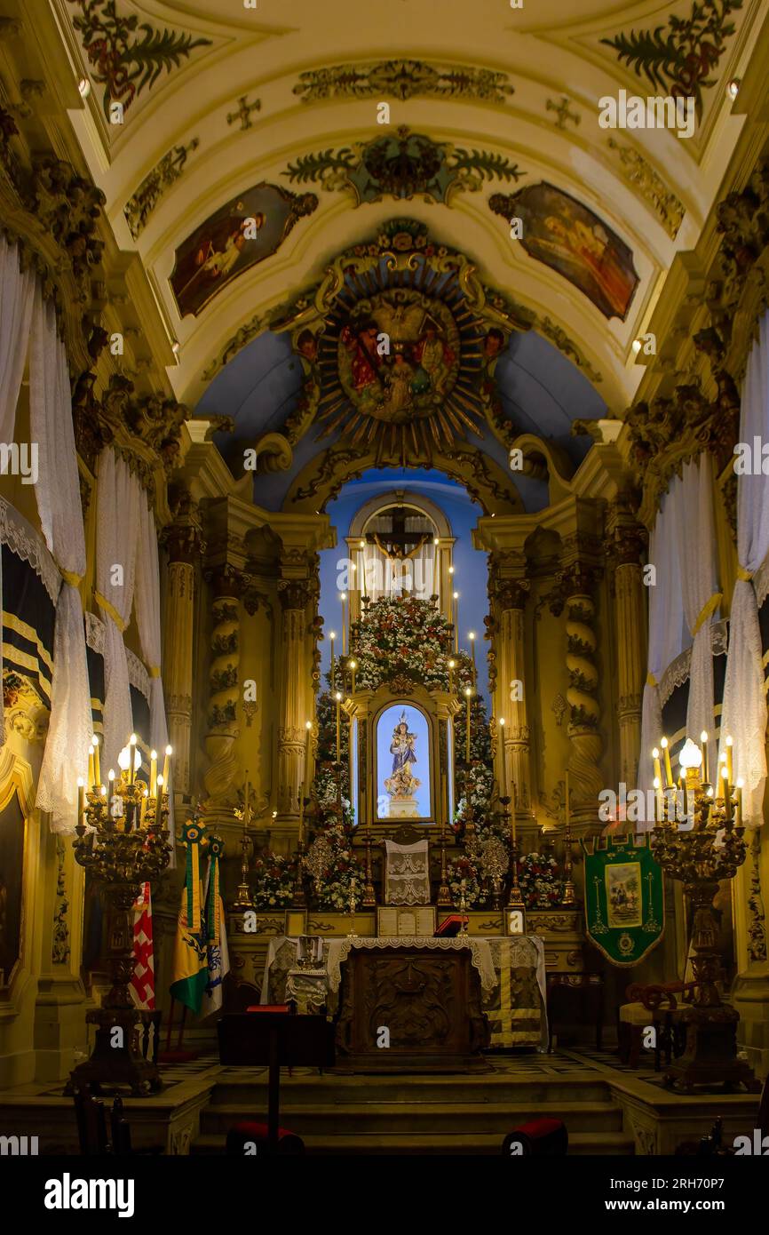 Rio de Janeiro, Brazil, Symmetryc view of the altar in the Catholic ...
