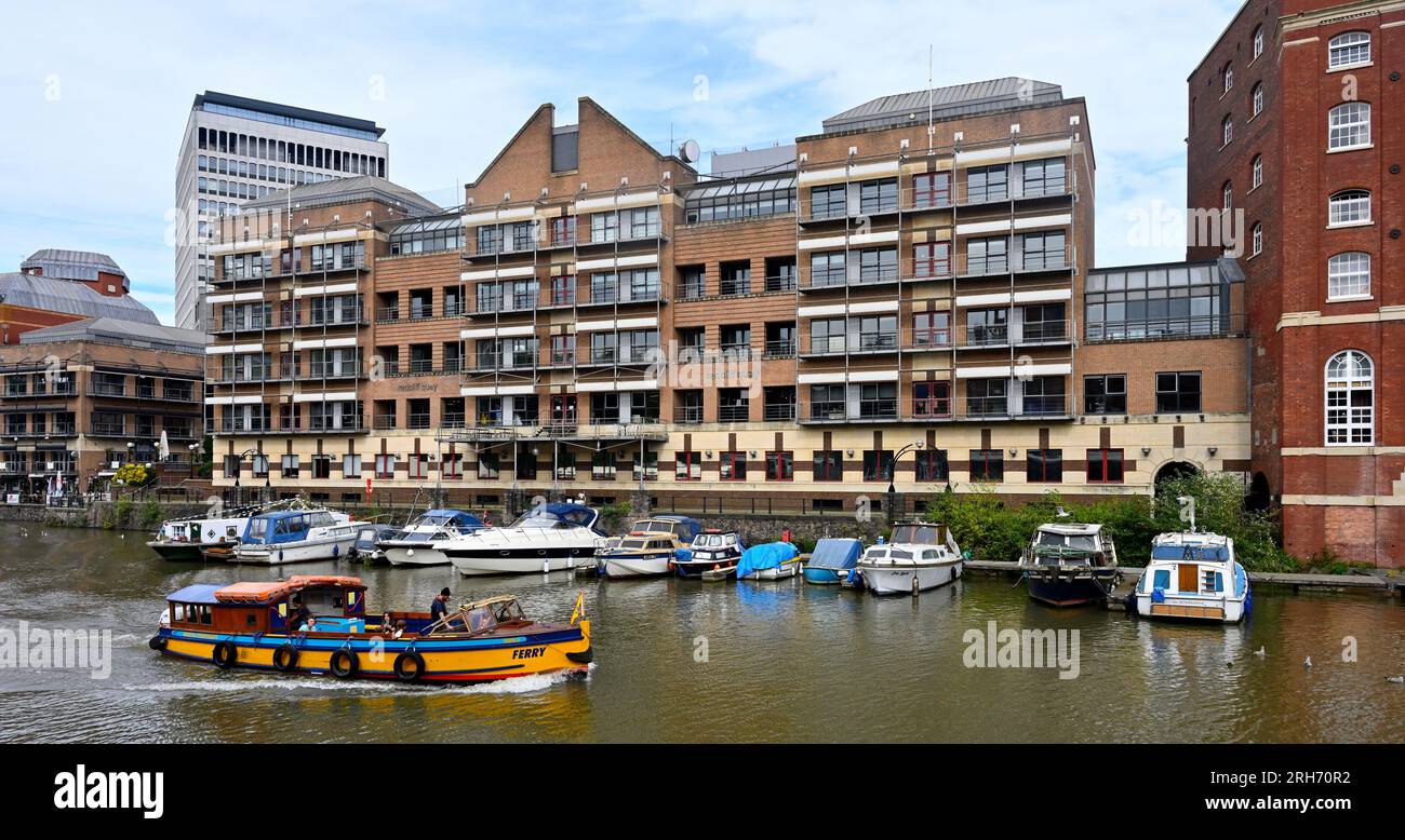 Central Bristol harbourside floating harbour with boats back by old ...