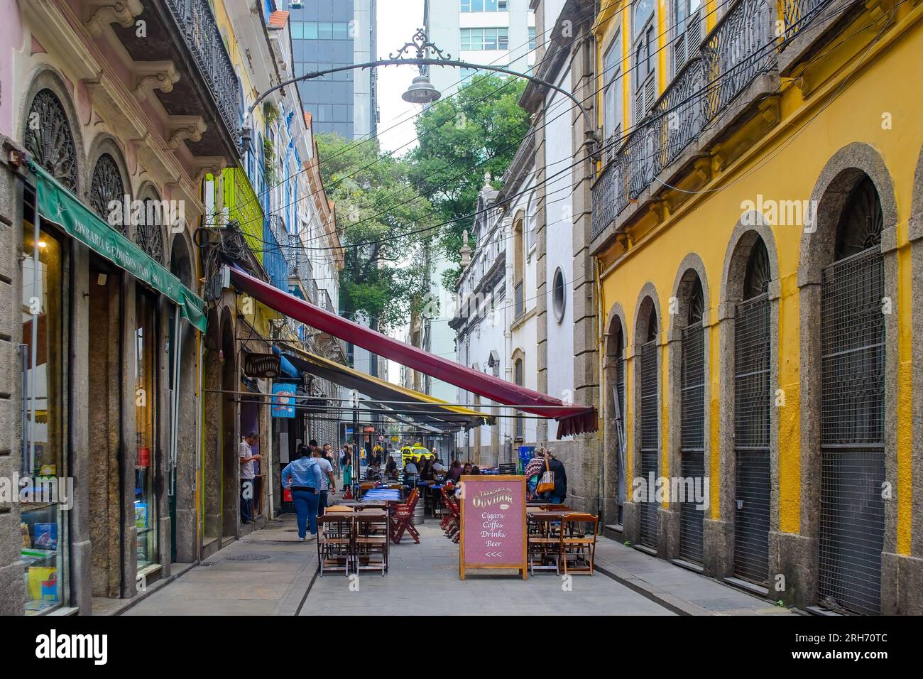 Rio de Janeiro, Brazil, Tourists in a patio restaurant set on a city ...