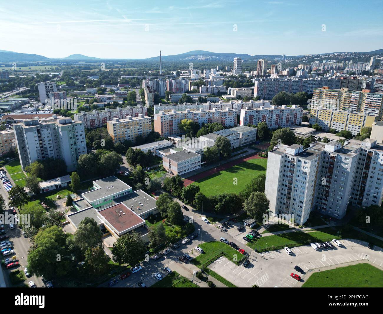 Aereal view of Petržalka, Near Church of the Sacred Family Stock Photo ...