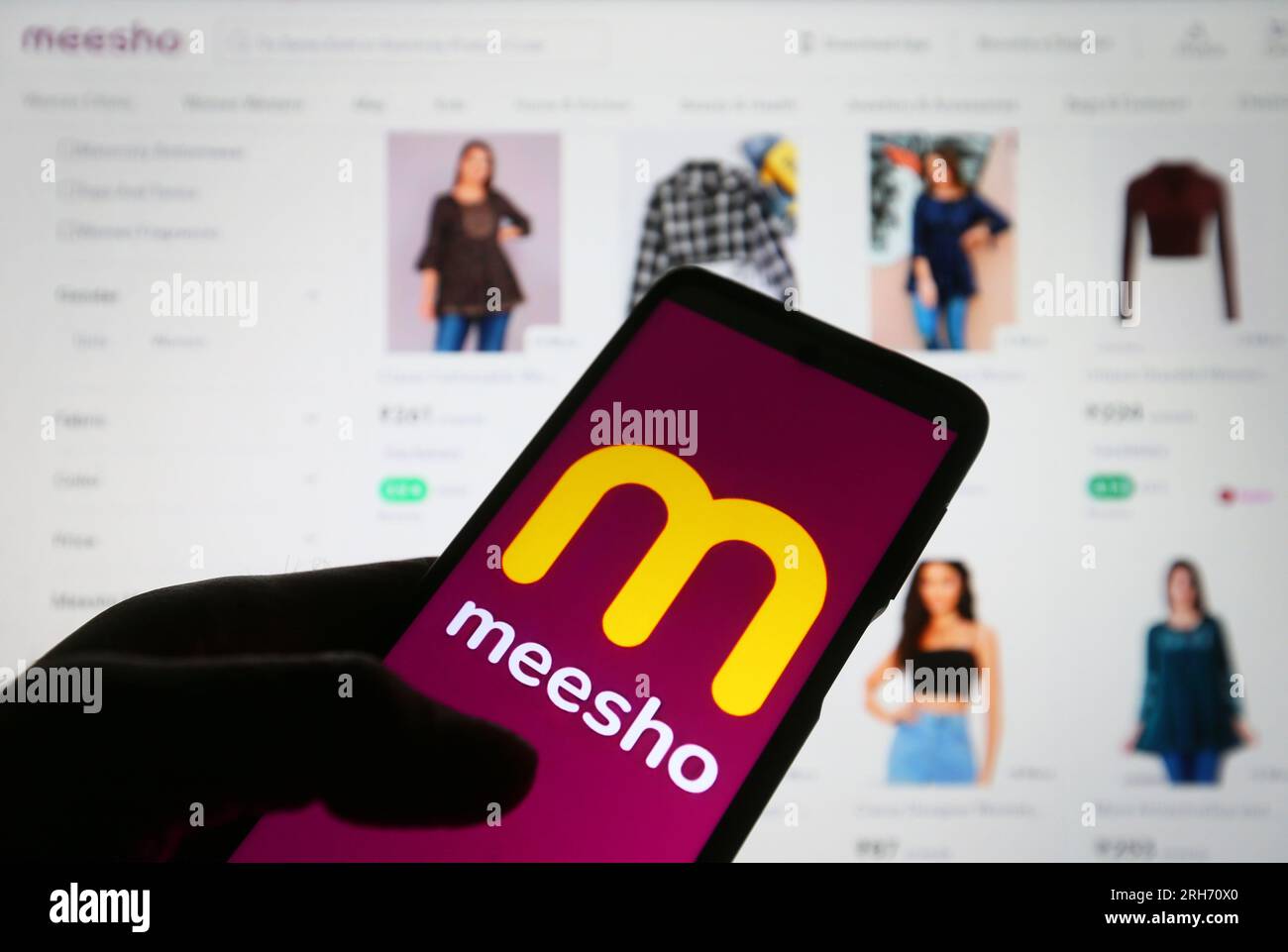 Ukraine. 14th Aug, 2023. In this photo illustration, Meesho logo is seen on a smartphone and ...