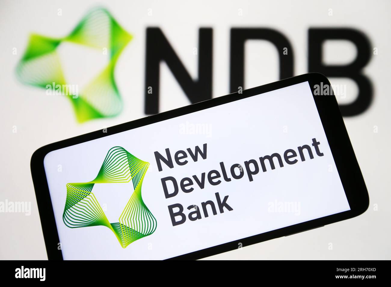 Ukraine. 14th Aug, 2023. In this photo illustration, New Development Bank (NDB) logo is seen on ...