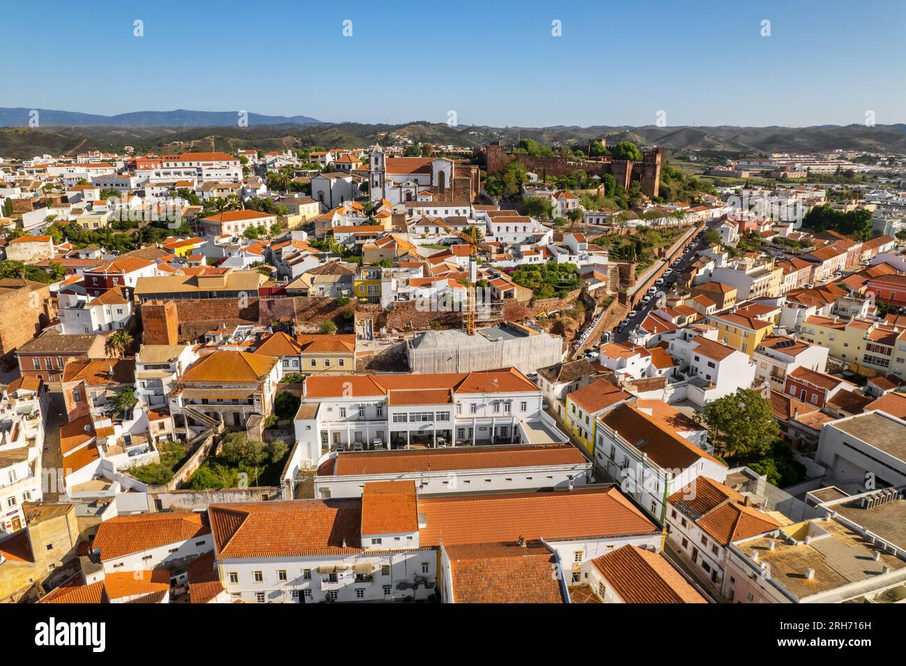 Aerial view of Silves town with famous medieval castle and Cathedral ...