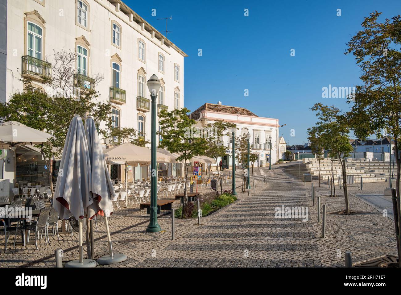 Tavira town central Praca da Republica square, Portugal Stock Photo - Alamy
