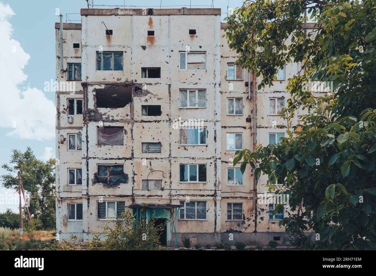 Residential building destroyed by shelling. War in Ukraine. Russian ...