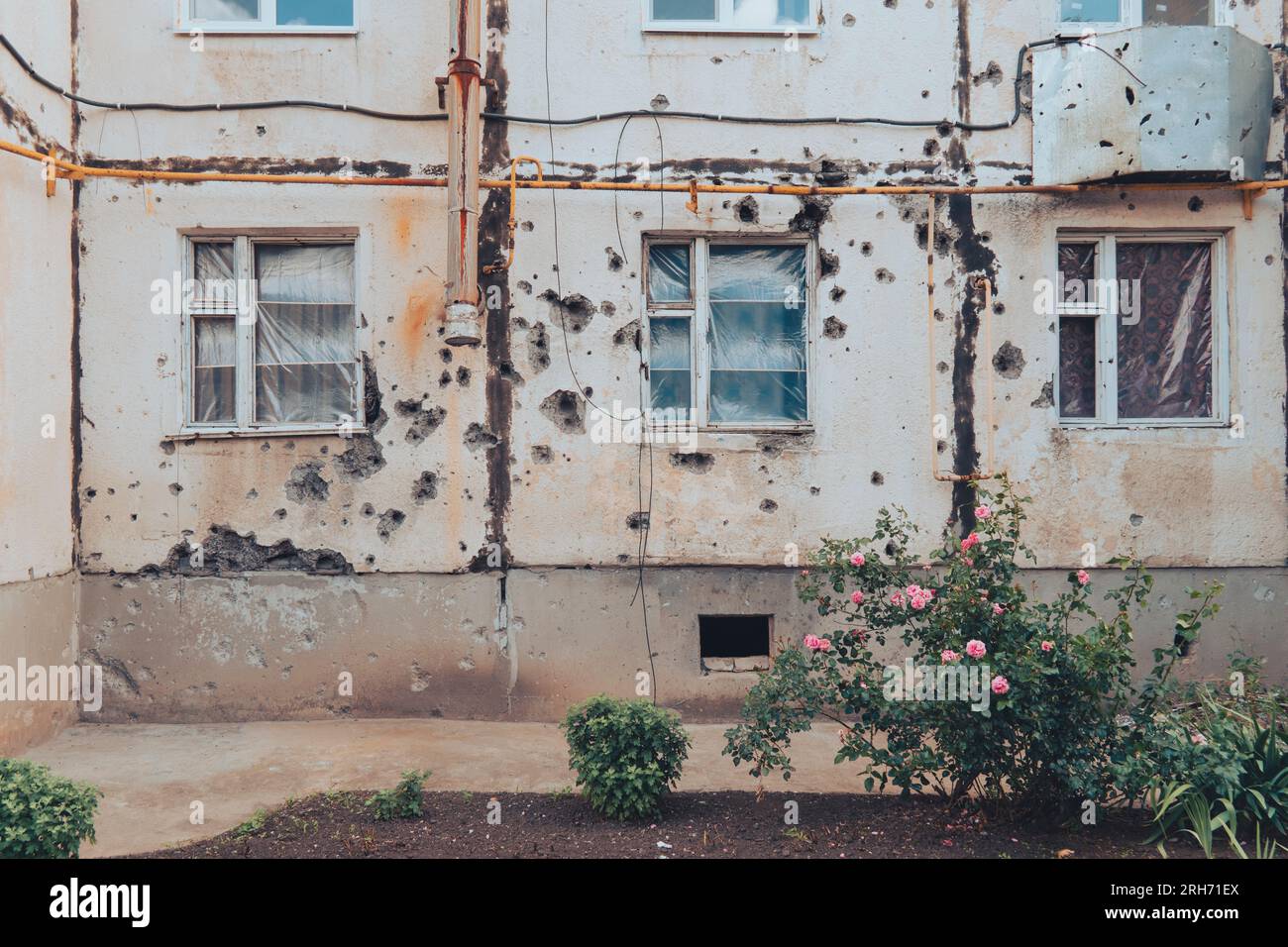 Residential building destroyed by shelling. War in Ukraine. Russian ...