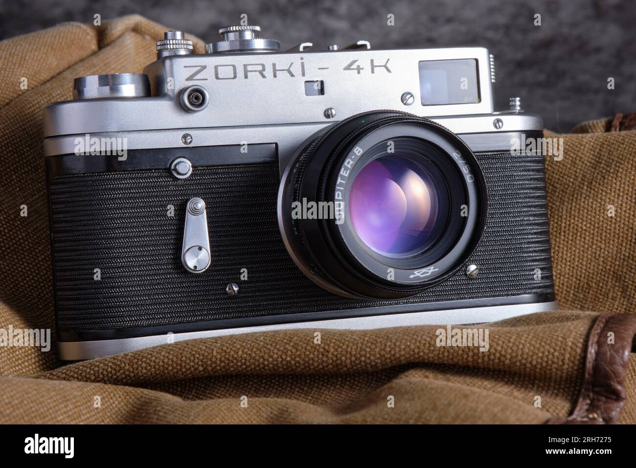 KMZ Zorki-4K vintage 35mm format film camera circa 1976 with Jupiter-8 ...