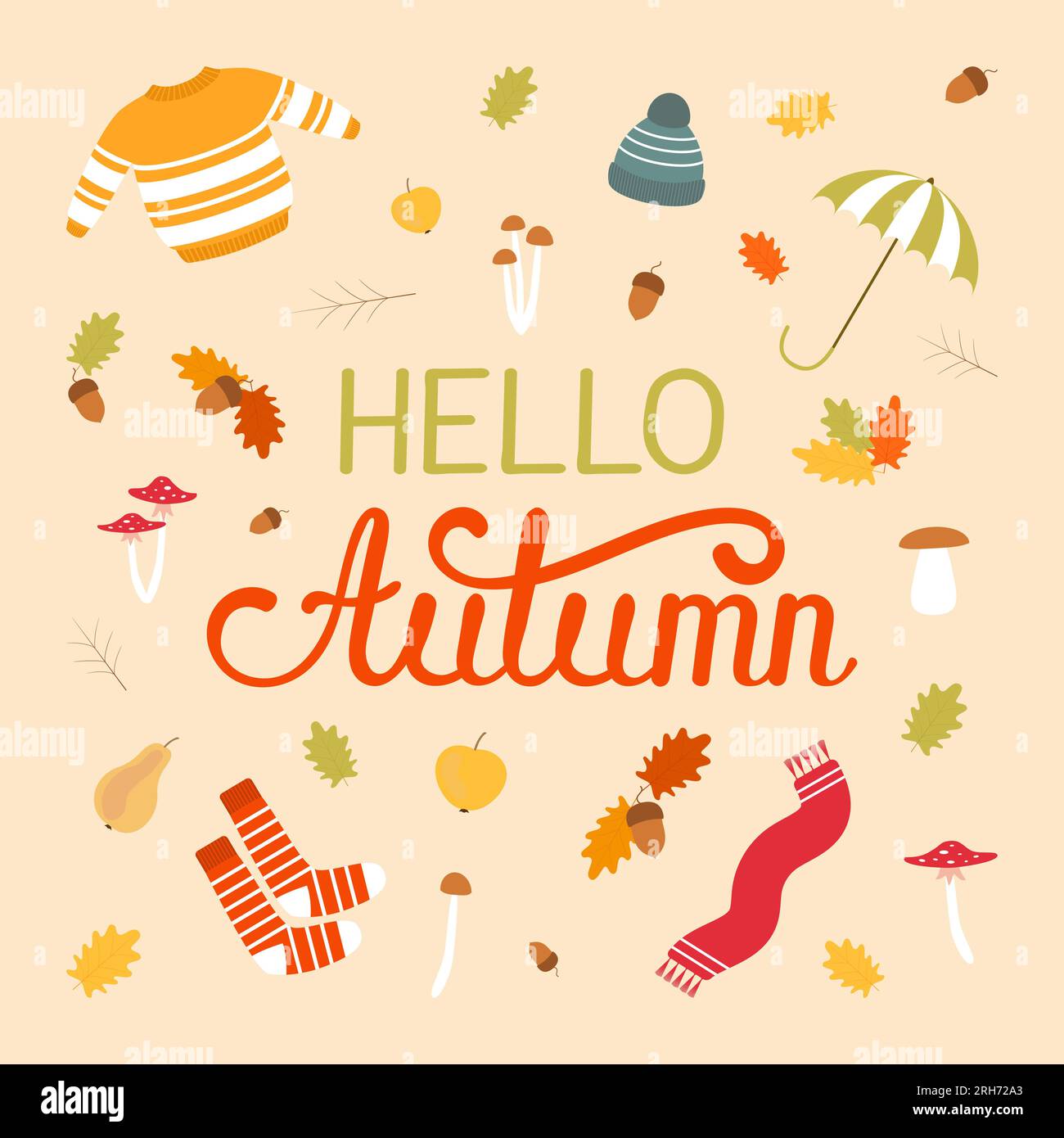 Vector illustration. Hello autumn lettering isolated on white ...