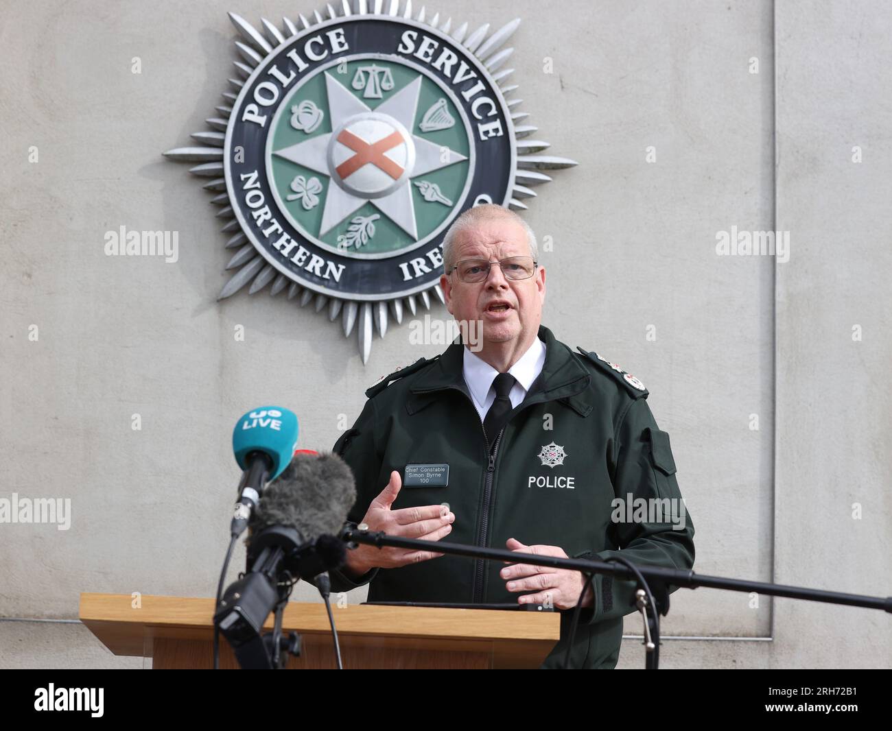 Police Service of Northern Ireland Chief Constable Simon Byrne speaking ...