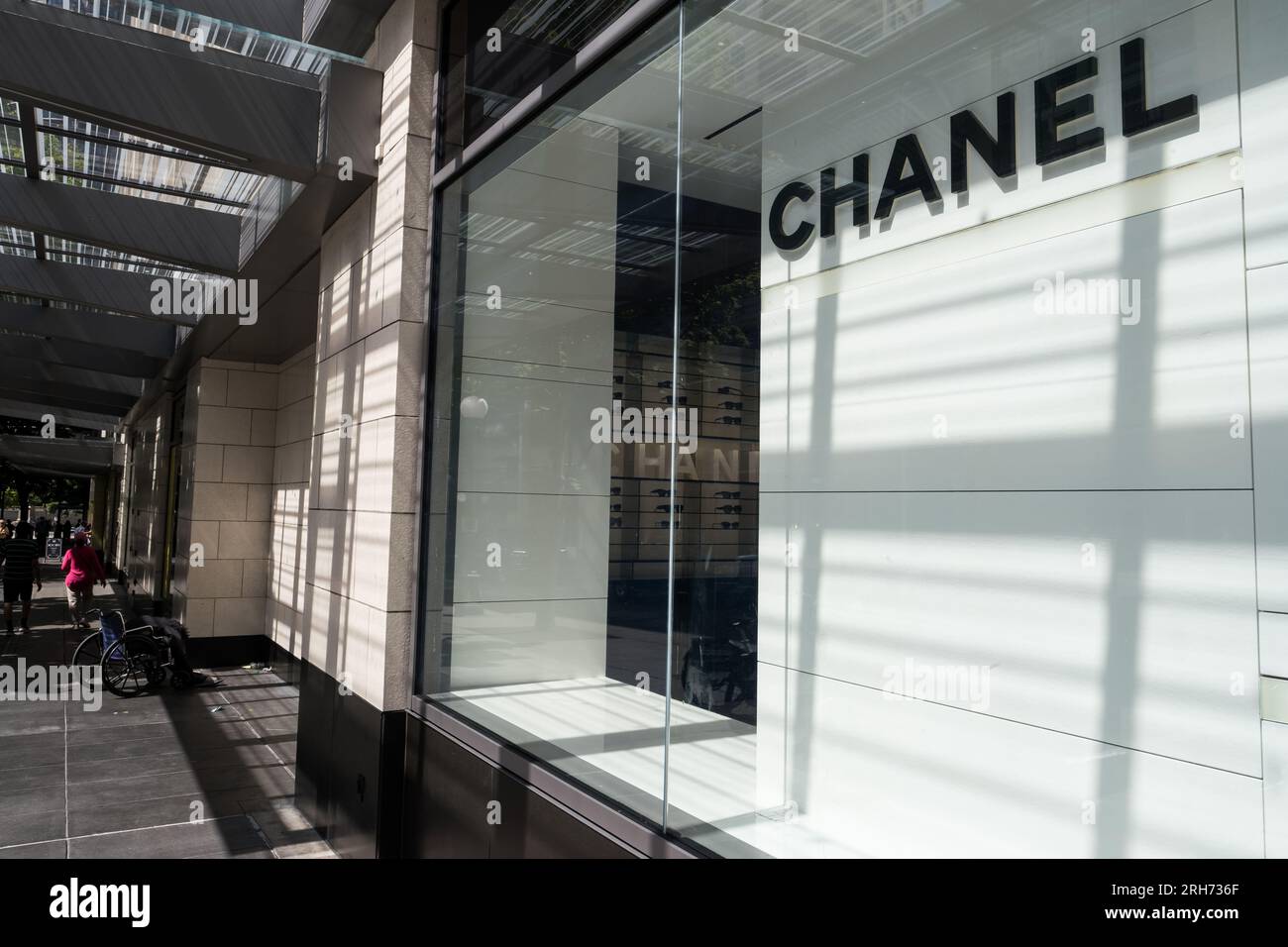 Seattle, USA. 18th July, 2023. A homeless person by the Luxury Chanel ...