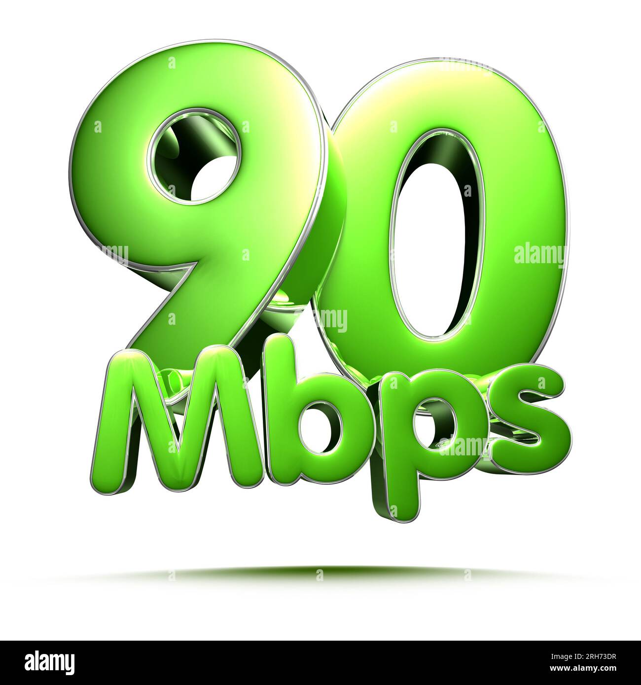 90 Mbps green 3D illustration on white background have work path. Advertising signs. Product ...