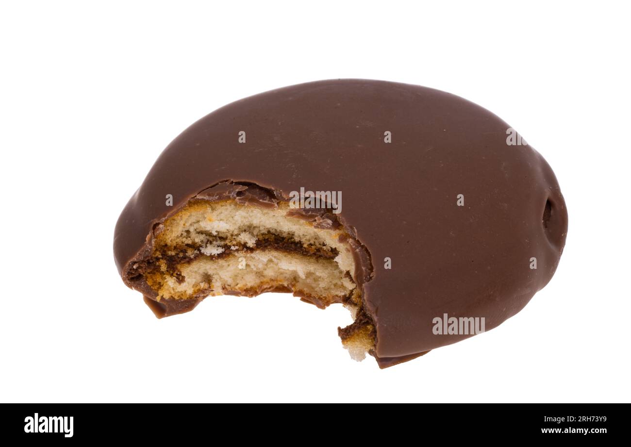 biscuit sandwich in chocolate isolated on white background Stock Photo ...