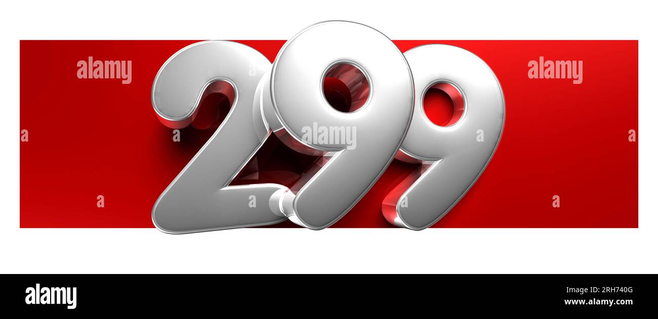 White number 299 over a red text box 3D illustration on white ...