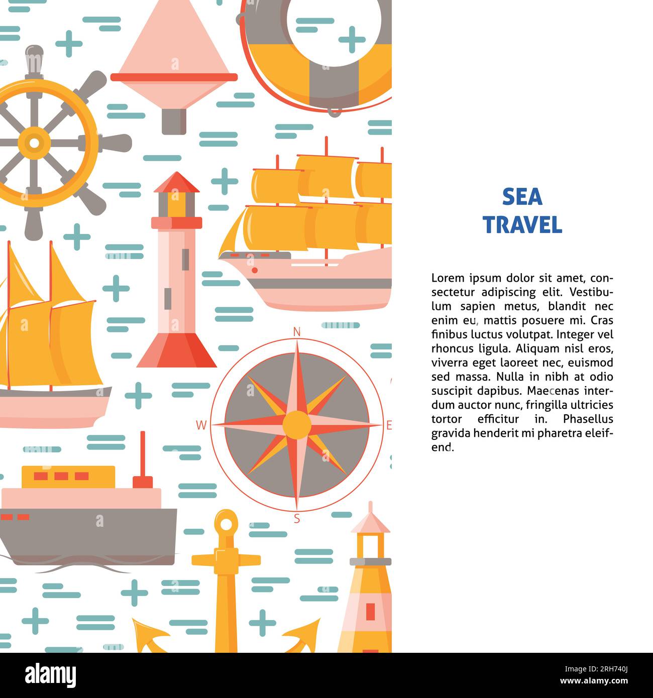 Marine banner or poster template with place for text. Ships and ...