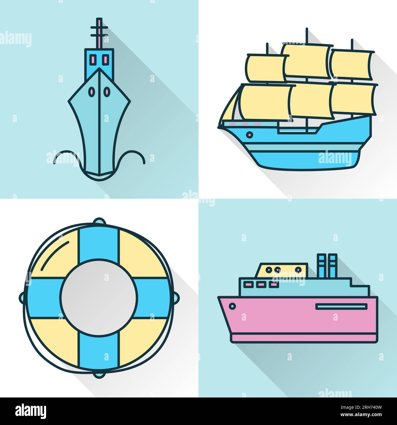 Sea collection of ship and nautical icons in line style with long ...