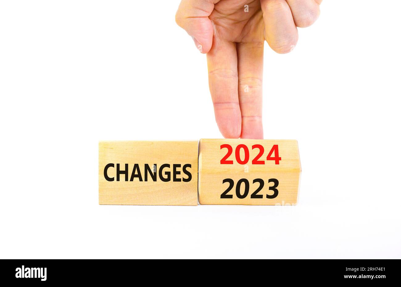 Planning 2024 changes new year symbol. Businessman turns a wooden cube ...