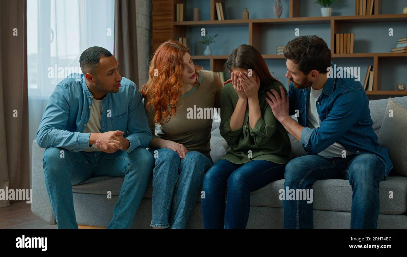 Desperate sad woman cry complain life problem diverse women and men ...