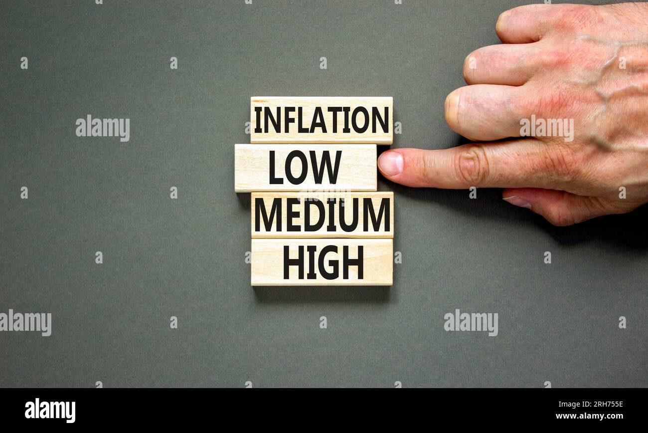 Low inflation symbol. Concept word Inflation low medium high on wooden ...