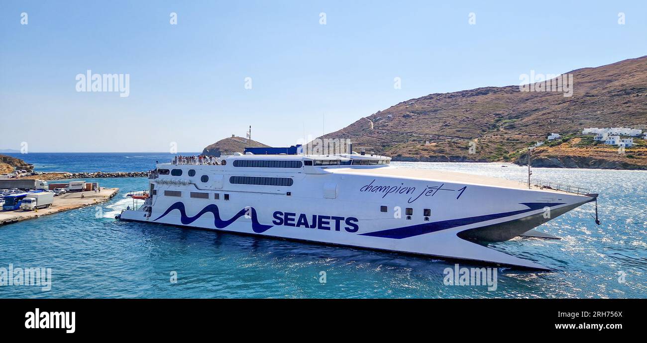 Fast ferry from Seajet company, Tinos island, Greece, Southern Europe ...