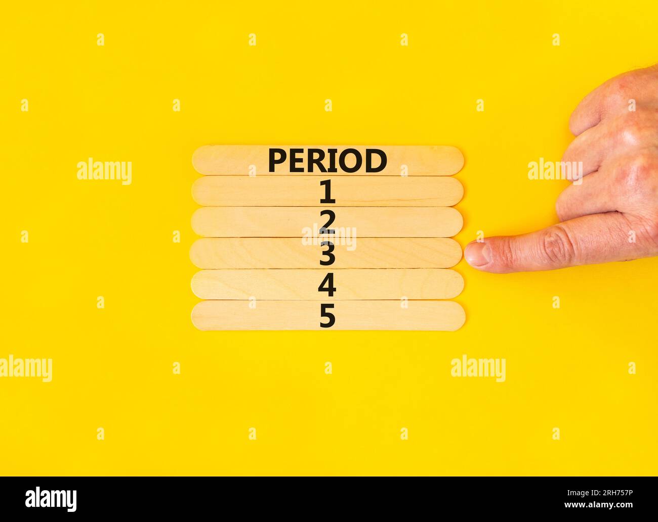 Time to period 3 symbol. Concept word Period 1 2 3 4 5 on wooden sticks ...