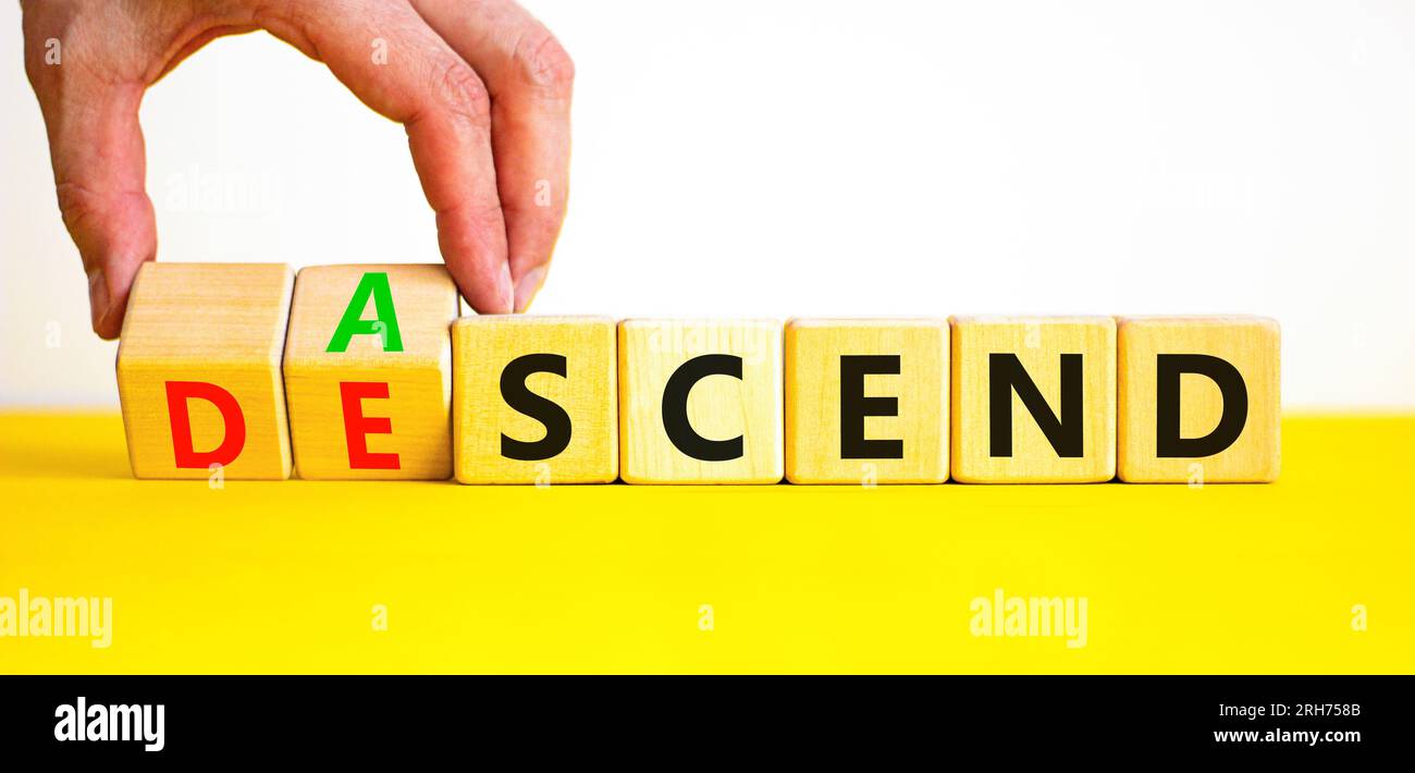 Ascend or descend symbol. Concept words Ascend and Descend on wooden ...