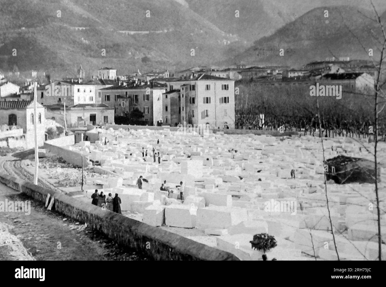 Carrara marble blocks at the railway station, Italy, Victorian period ...