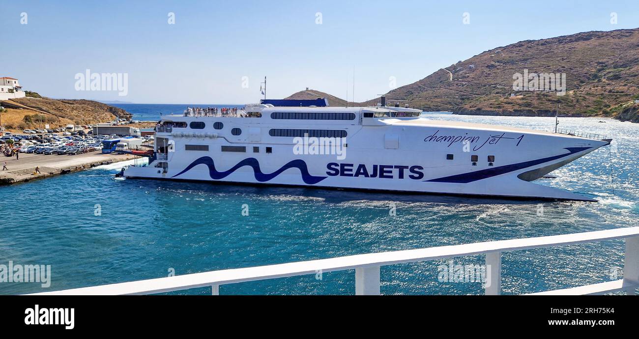 Fast ferry from Seajet company, Tinos island, Greece, Southern Europe ...
