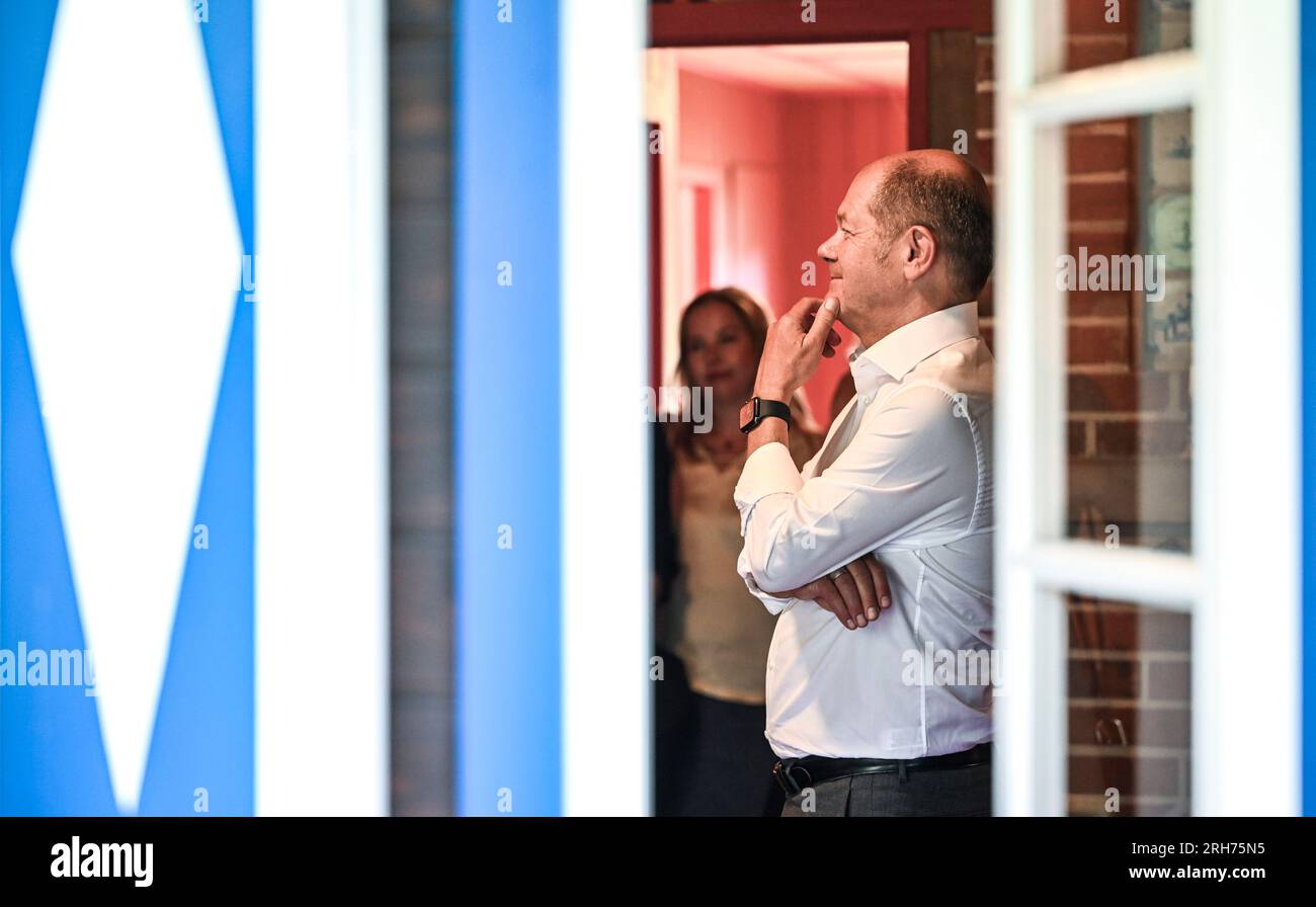 Potsdam, Germany. 14th Aug, 2023. German Chancellor Olaf Scholz (SPD) visits the historic ...