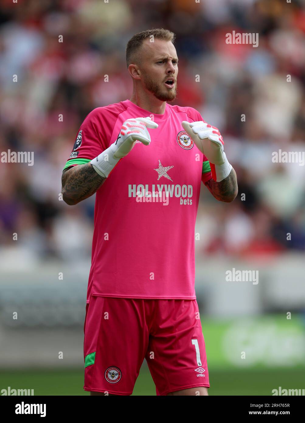 Brentford goalkeeper Mark Flekken during the Premier League match at the Gtech Community Stadium ...