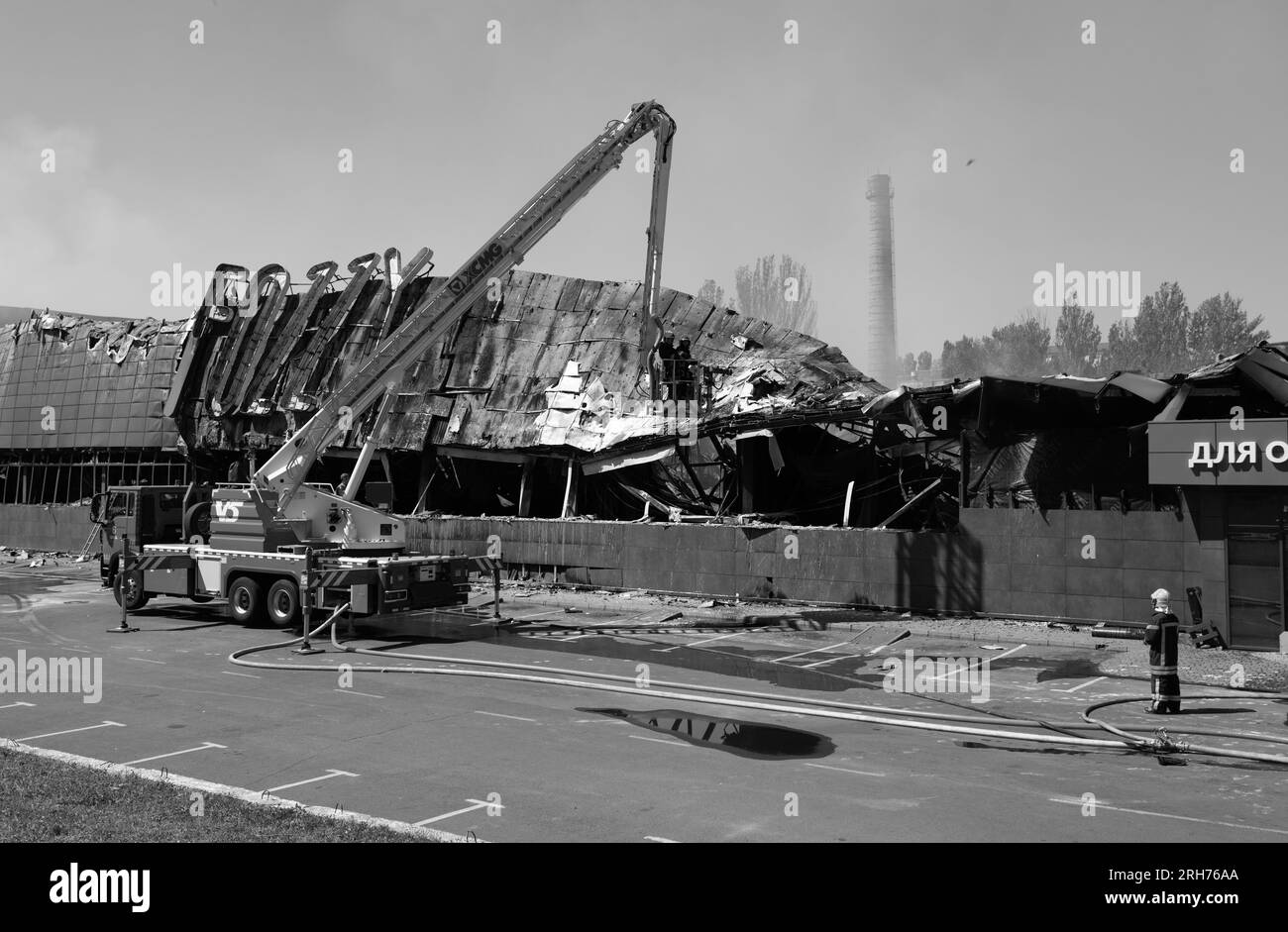 ODESSA UKRAINE -AUGUST 14 2023: Ruin of shopping center FOZZI destroyed ...