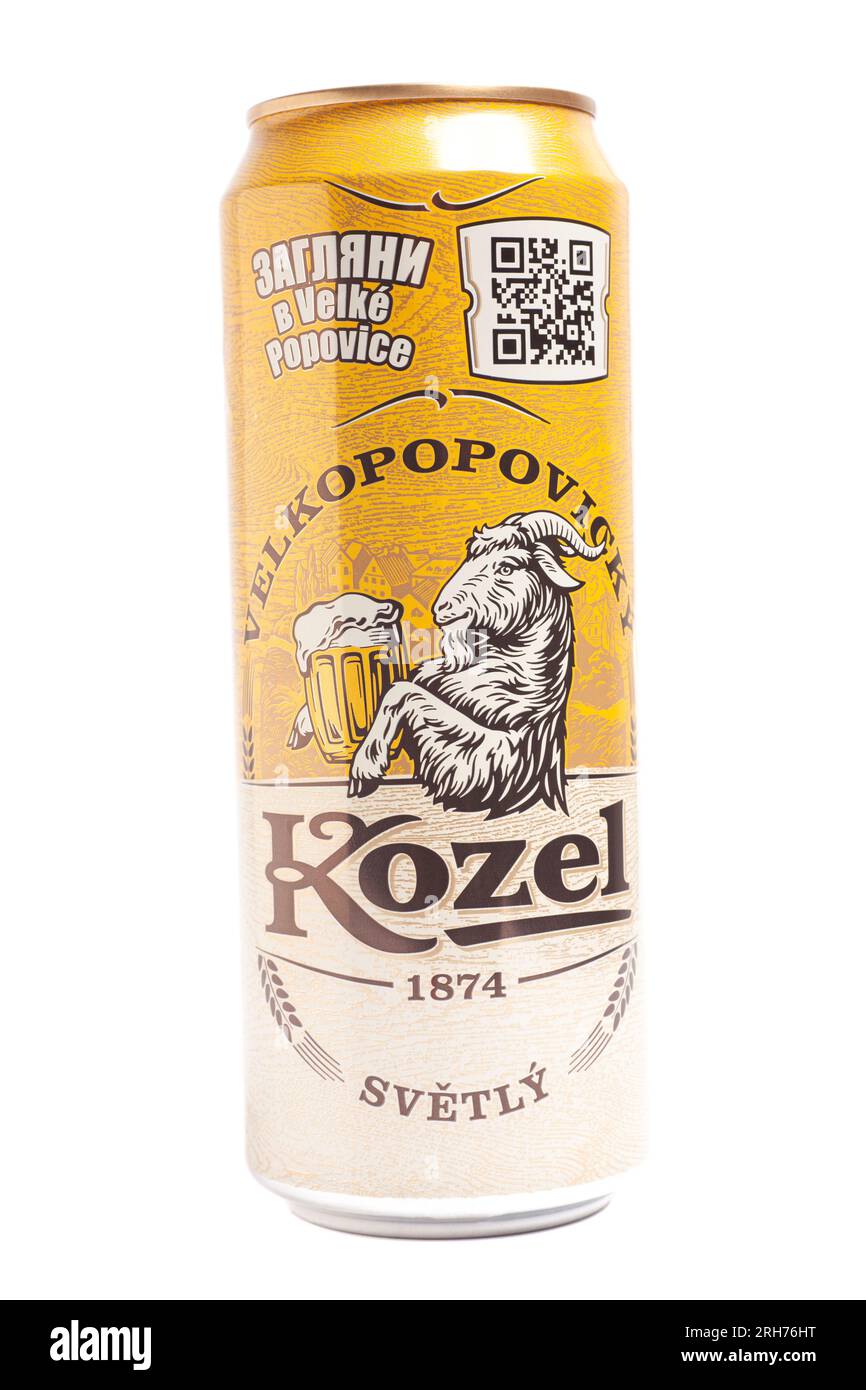 Moscow, Russia, August 05, 2023: Velkopopovicky Kozel beer in can Stock ...