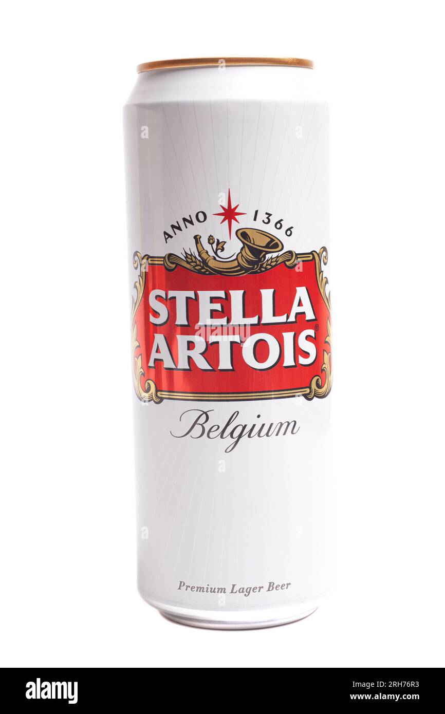 Moscow, Russia, August 05, 2023: Stella Artois Belgium Premium Lager ...