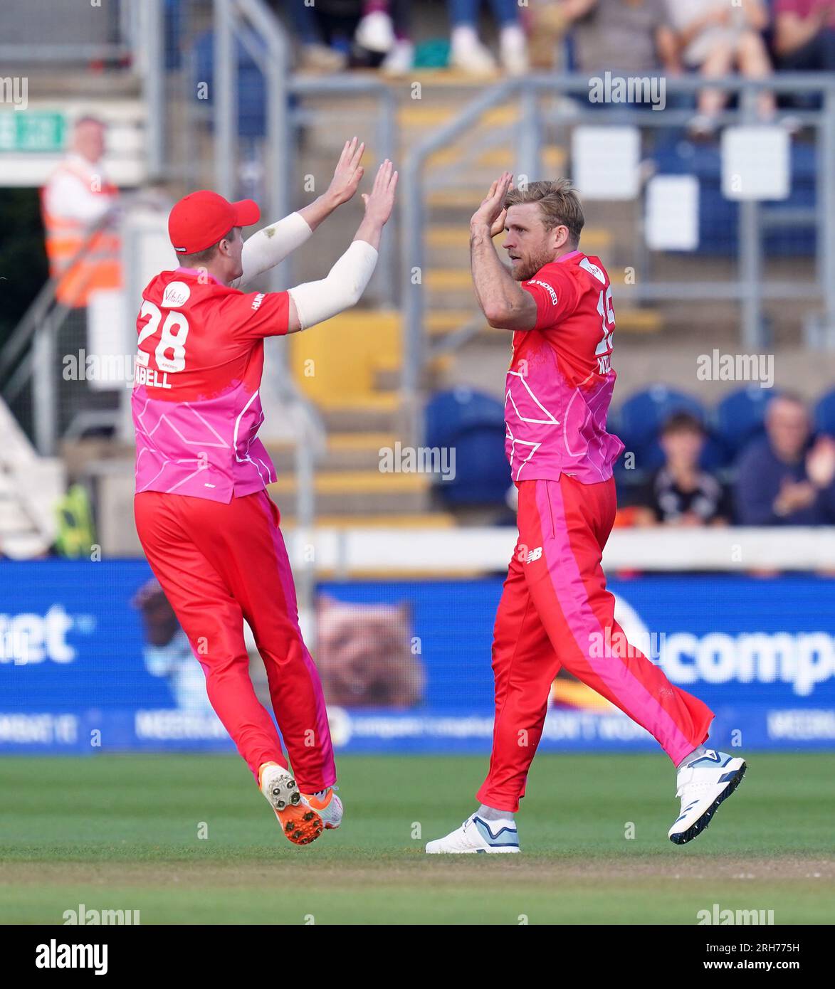 Welsh Fire's David Willey celebrates taking the wicket of Trent Rockets ...
