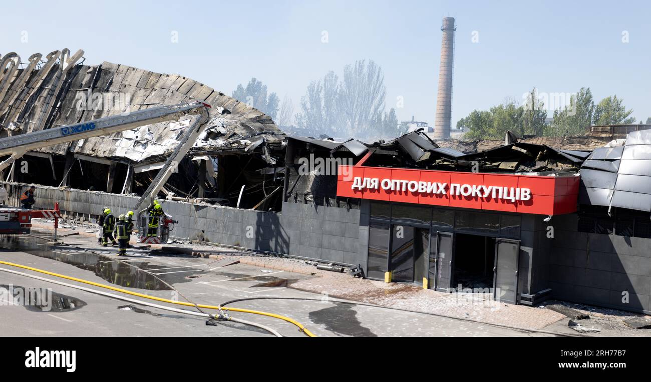ODESSA UKRAINE -AUGUST 14 2023: Ruin of shopping center FOZZI destroyed ...