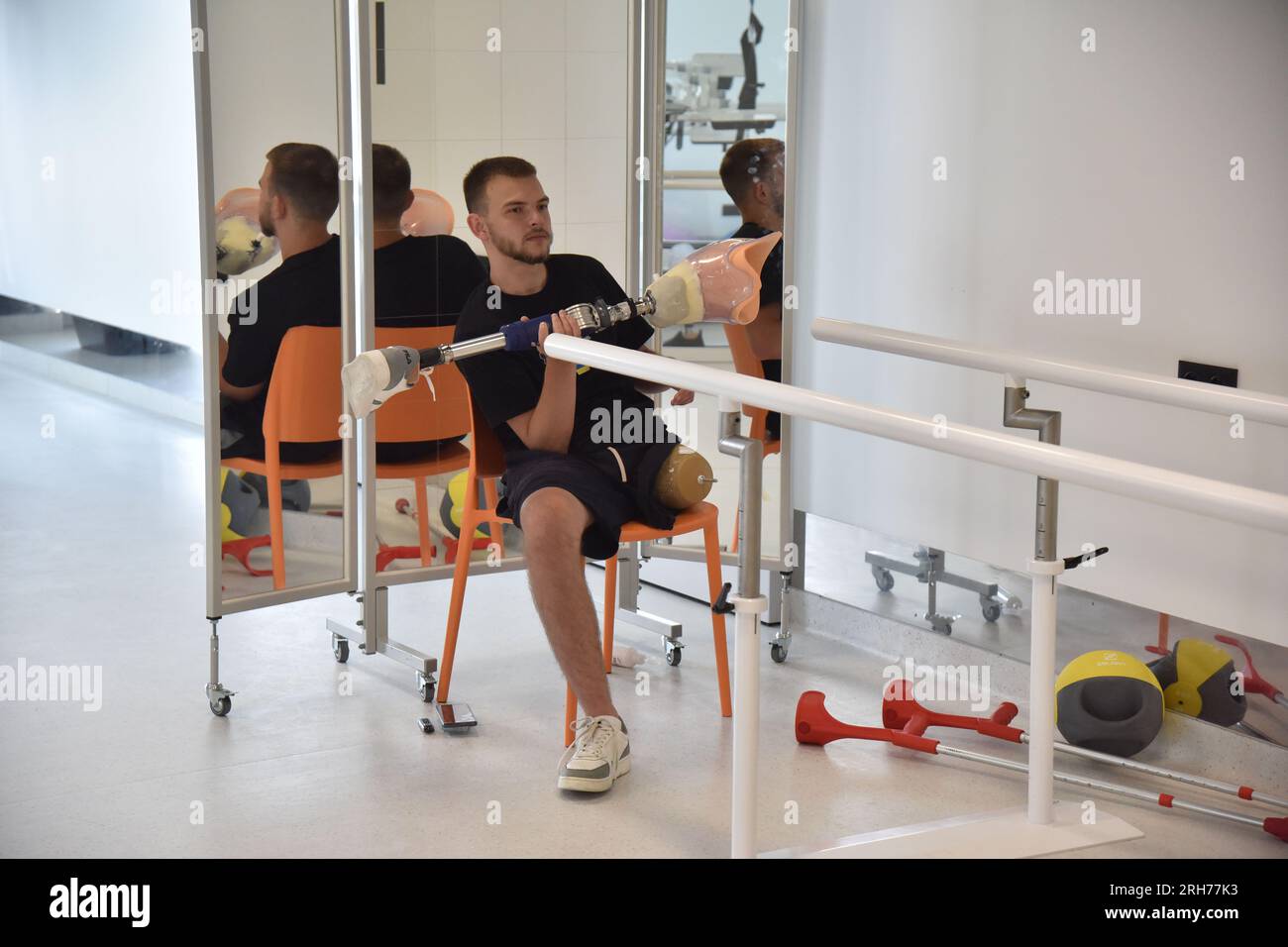Lviv, Ukraine. 09th Aug, 2023. A Ukrainian military man holds his ...