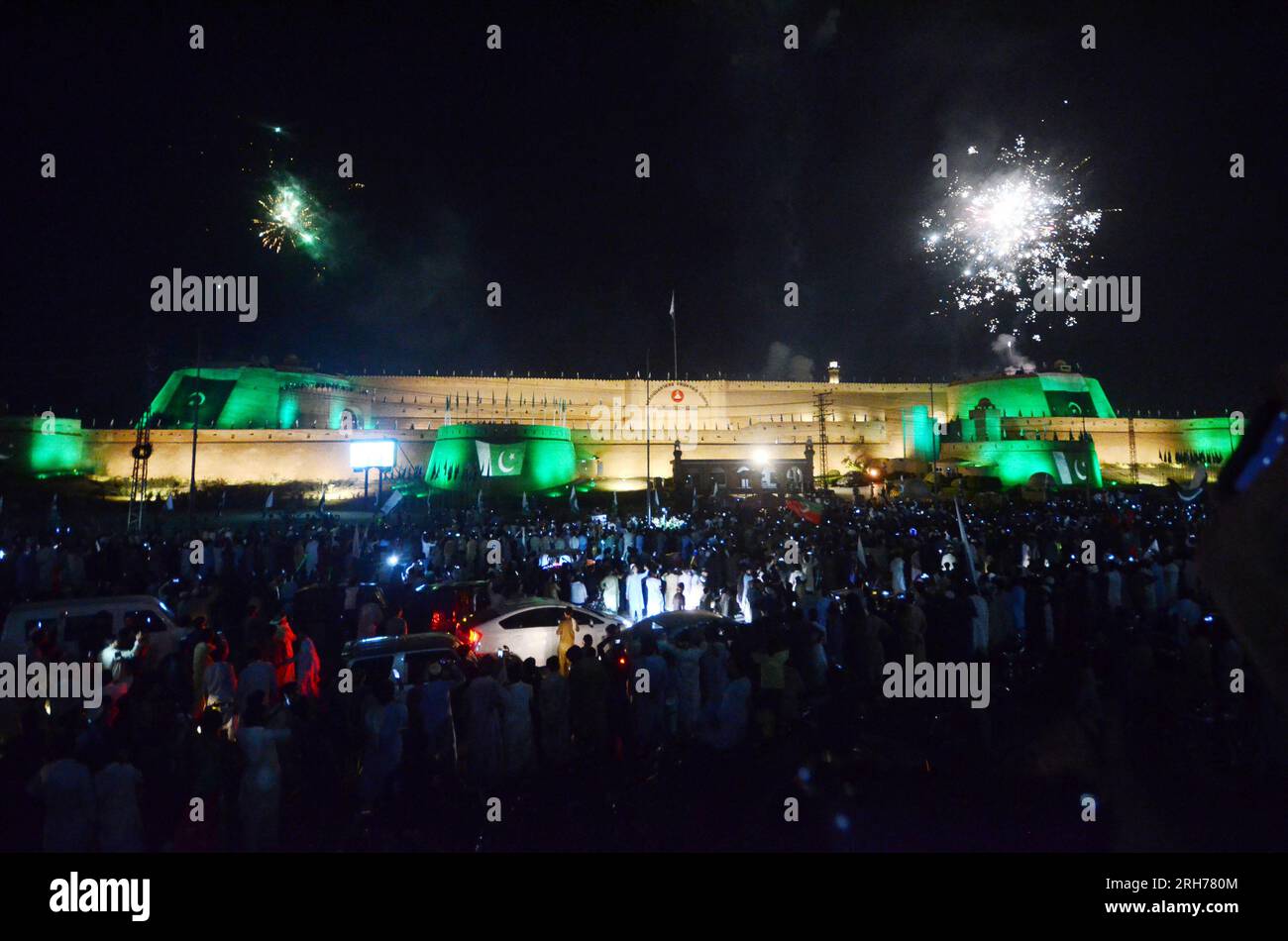 Peshawar, Peshawar, Pakistan. 14th Aug, 2023. Fireworks light the sky ...