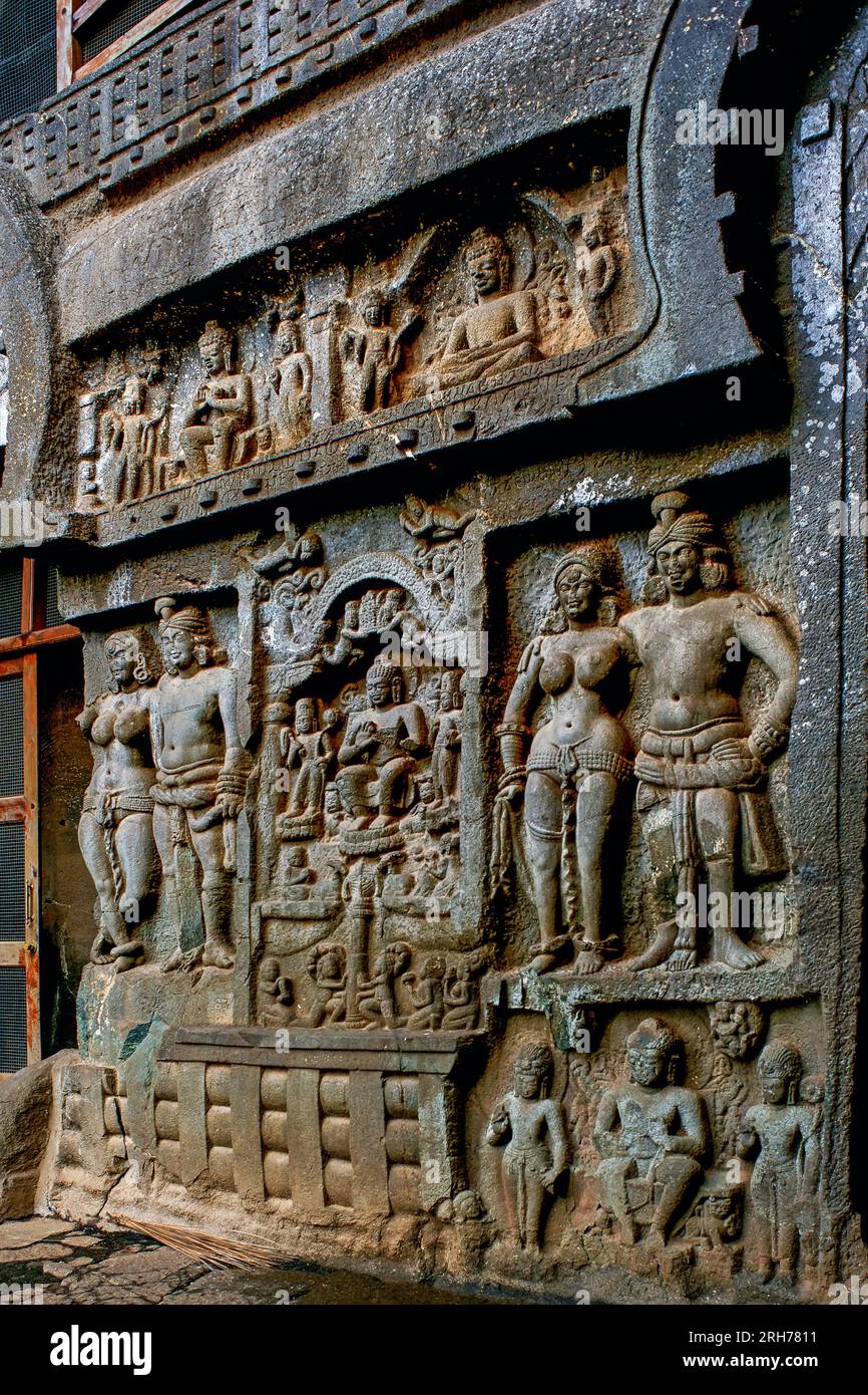 11 11 2008 Ancient Karla Buddhist Caves Entrance, right panel with ...