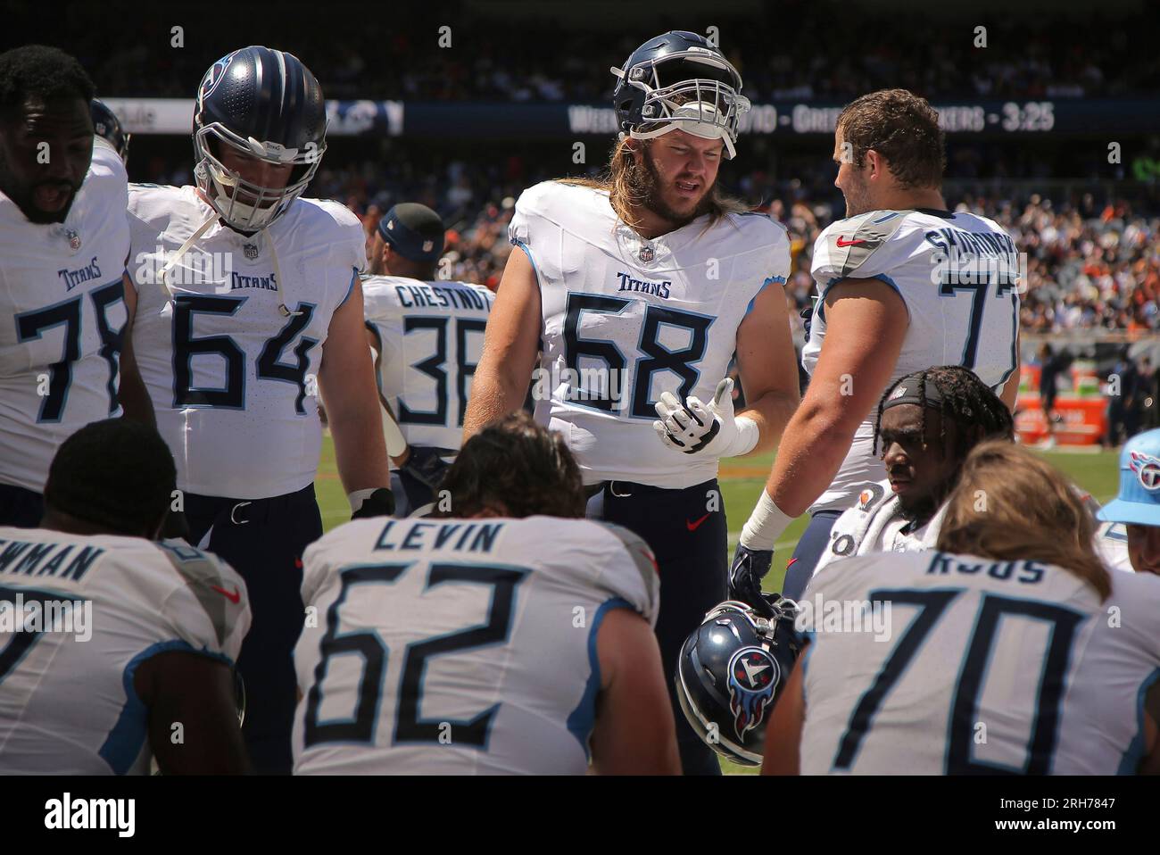 Tennessee Titans guard Zack Johnson (68) chats with Tennessee Titans ...