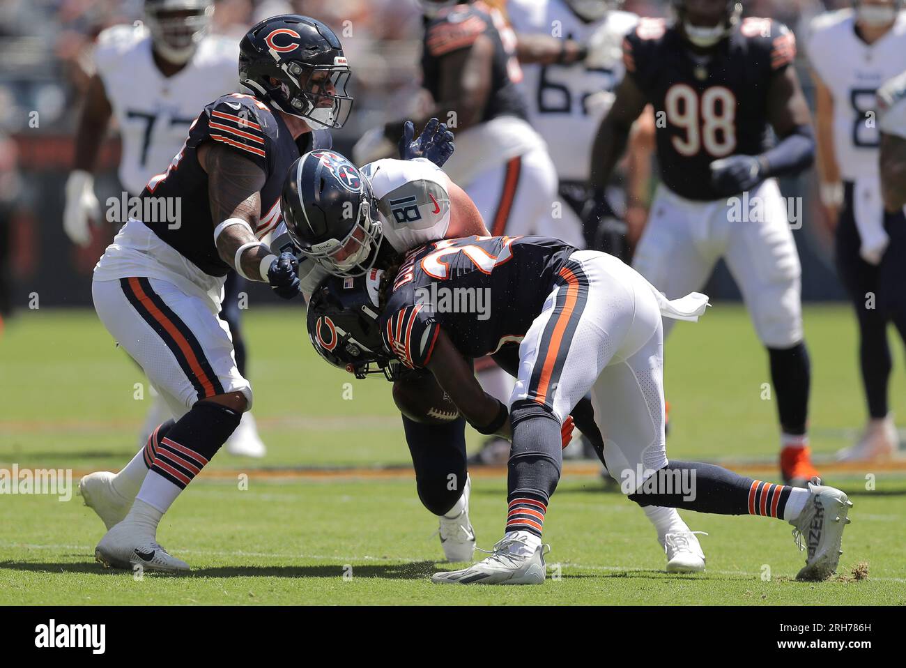 Tennessee Titans tight end Josh Whyle (81) loses the ball after being ...
