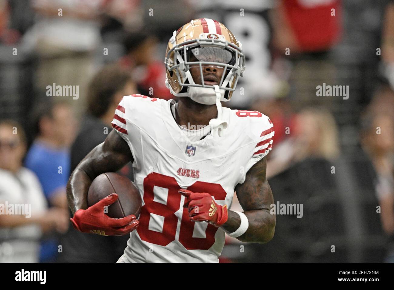 San Francisco 49ers wide receiver Tay Martin #86 plays during a pre ...