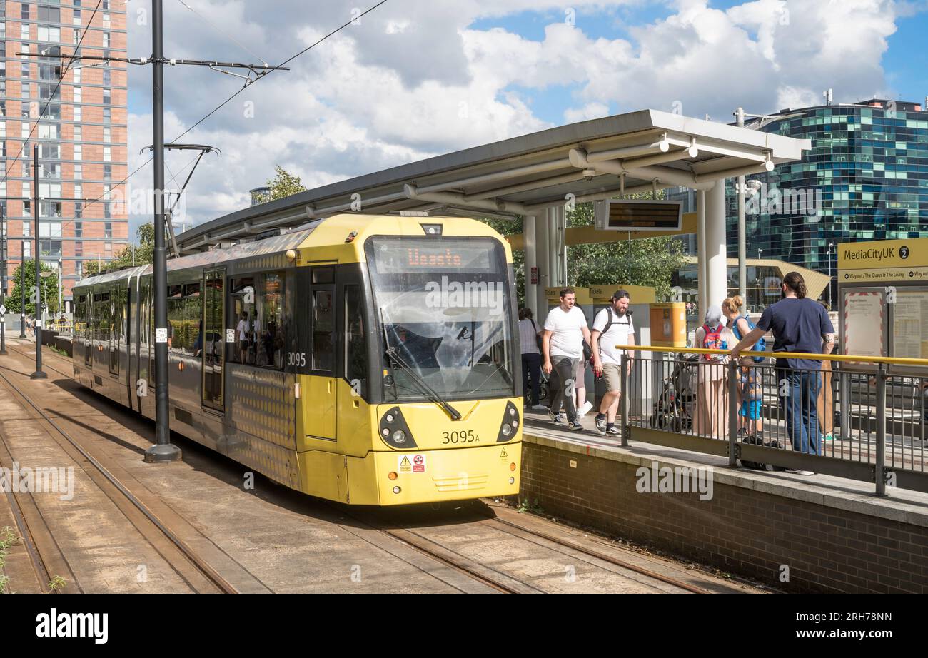 A Manchester Metrolink tram at MediacityUK tram stop, England, UK Stock ...
