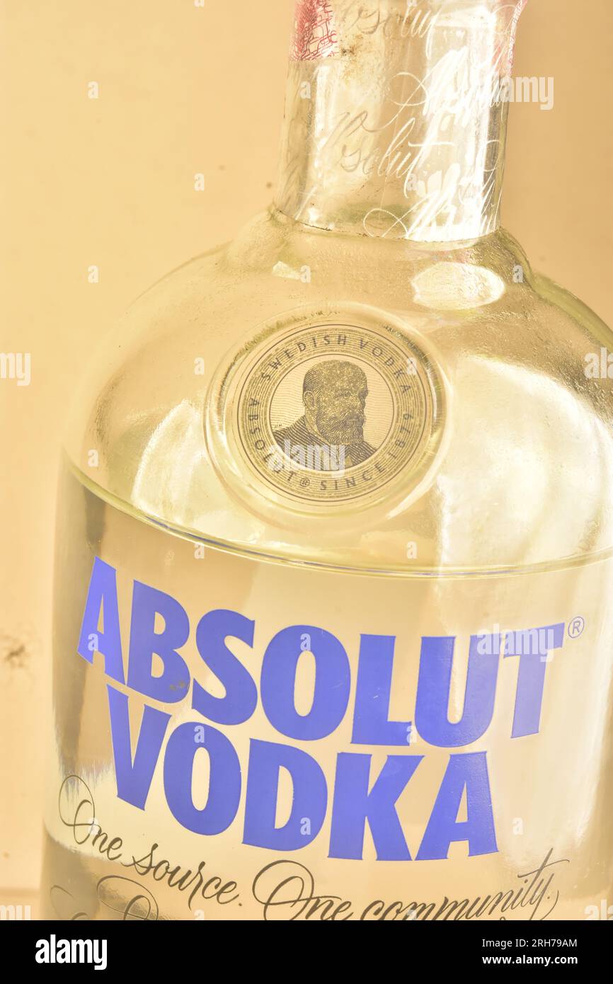 Close up of a bottle of Absolut Vodka Stock Photo - Alamy