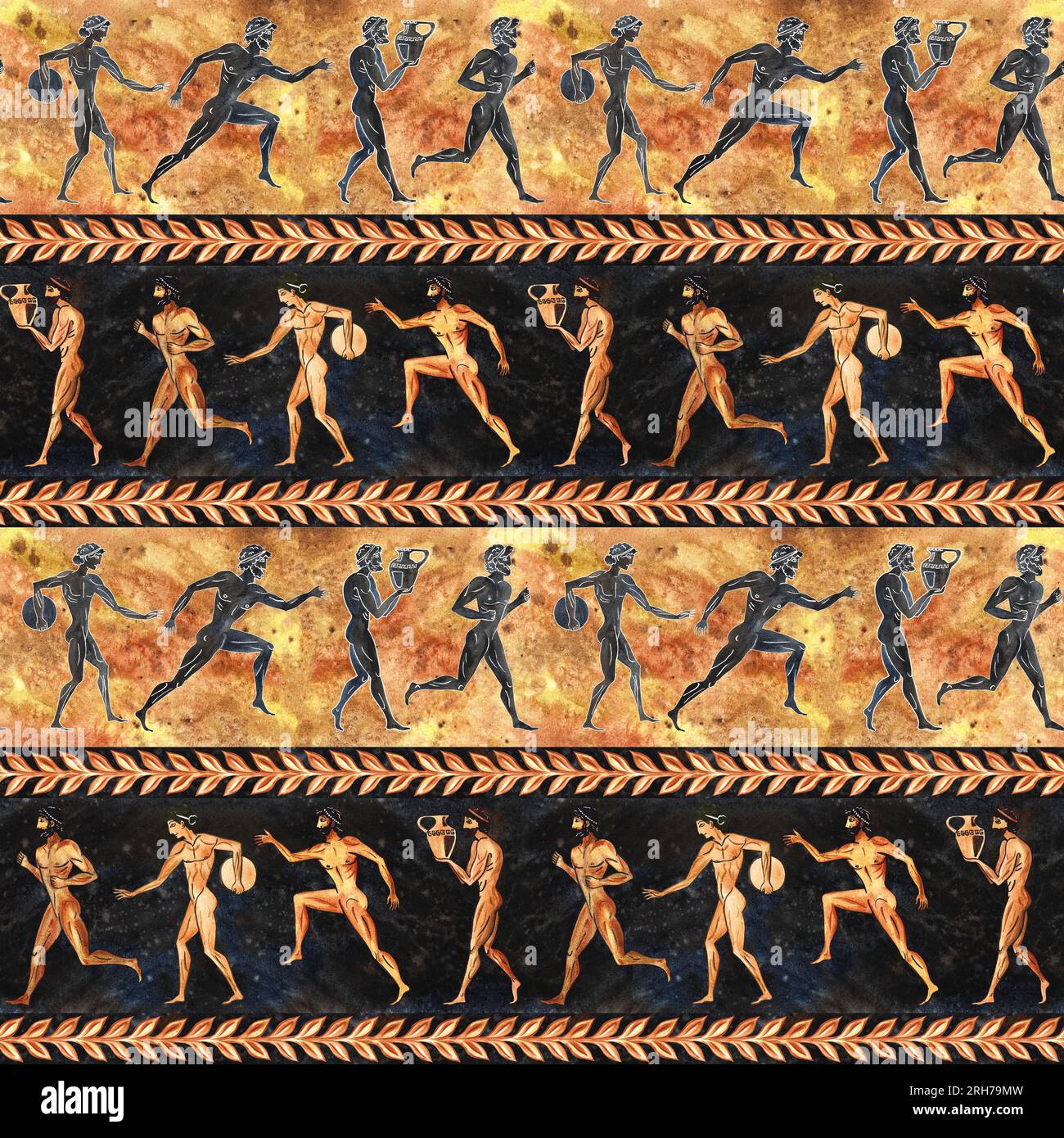 Seamless pattern with ancient Greek Olympic athletes. In the style of ...