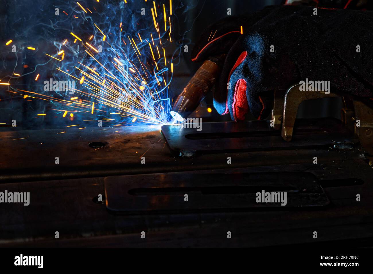 Using semi automatic argon arc welding welder executes professional ...