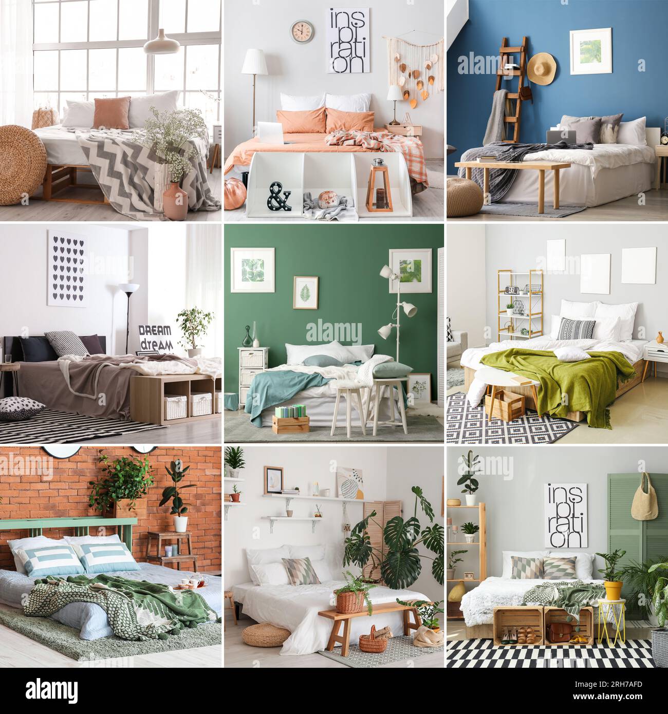 Collage of cozy bedroom interiors Stock Photo - Alamy