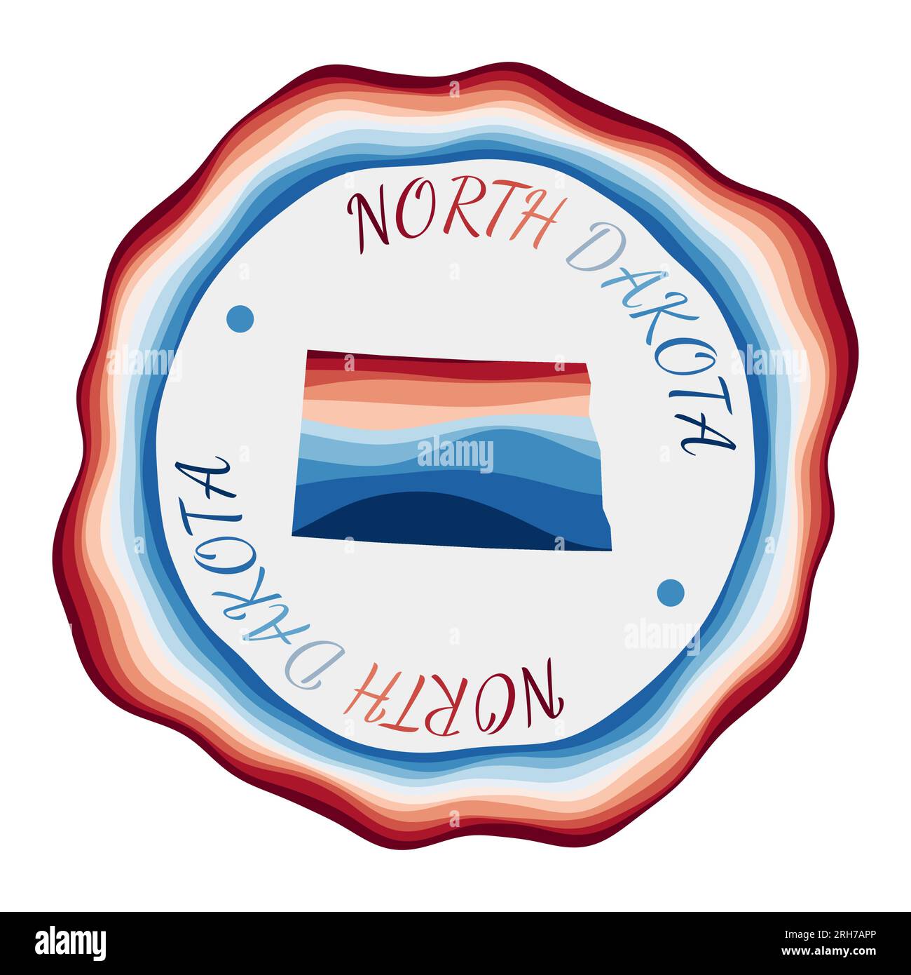 North Dakota badge. Map of the US state with beautiful geometric waves ...