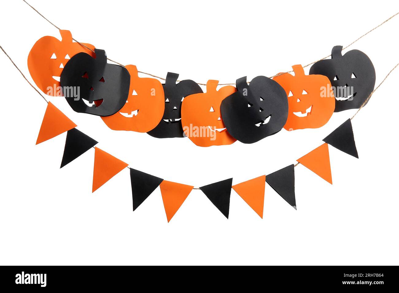Garlands made of paper flags and pumpkins for Halloween celebration on ...
