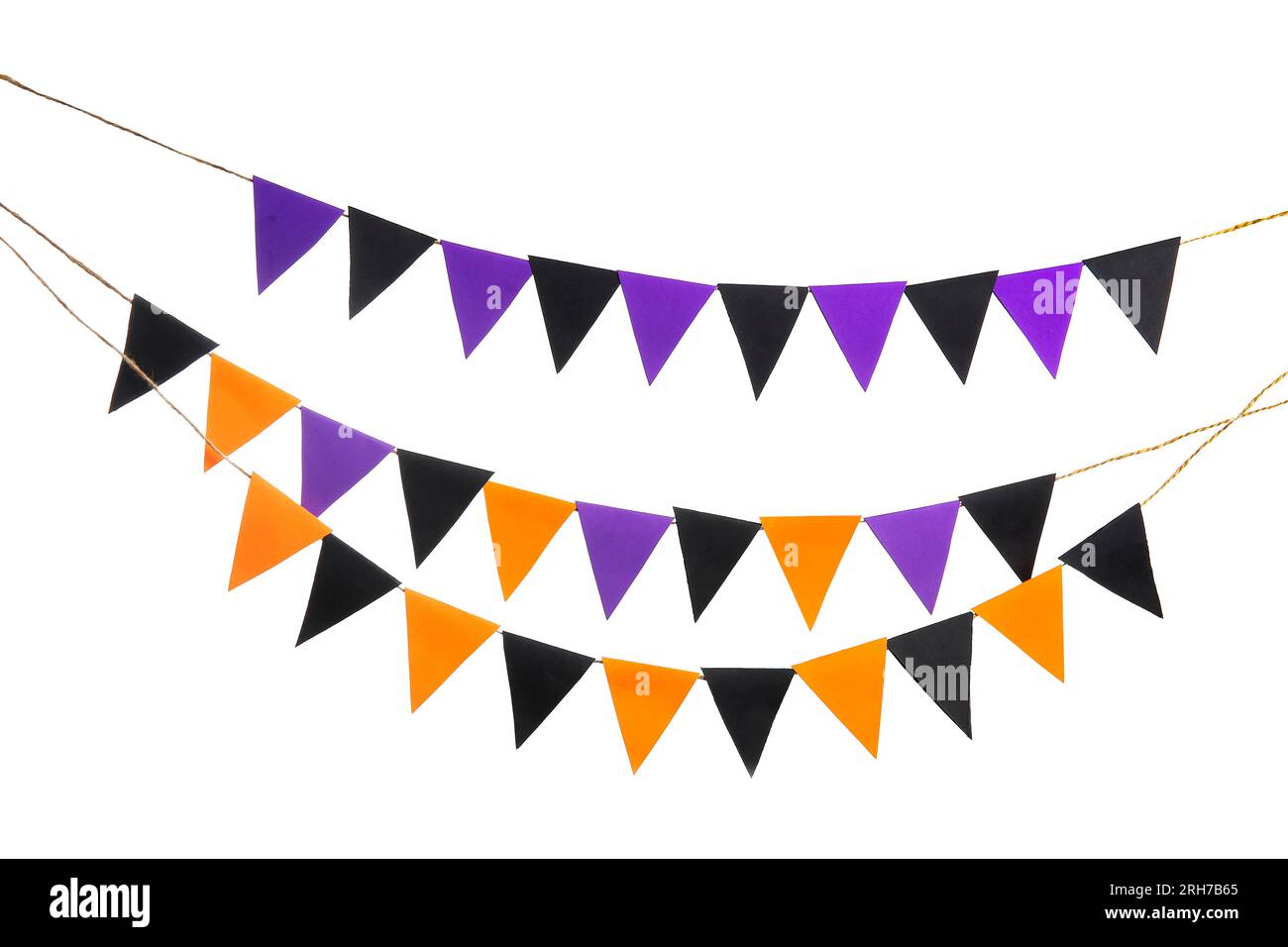 Garlands made of paper flags for Halloween celebration on white ...